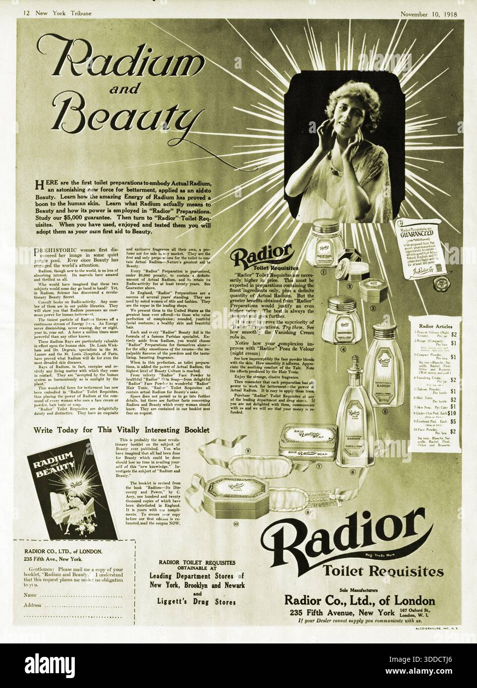Radium and Beauty, a Radior Co. ad in the New York Tribune, November 10 ...