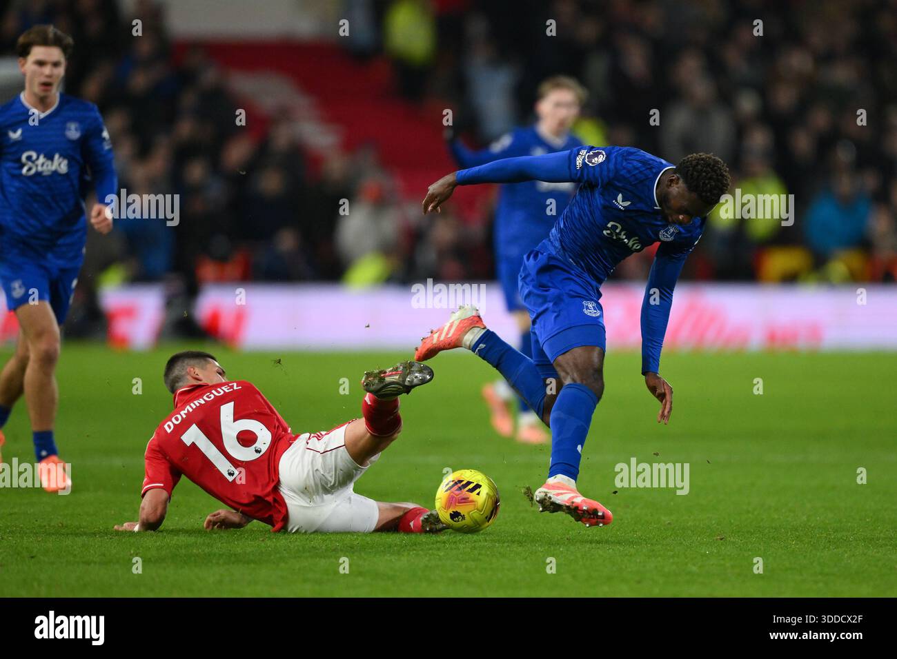 Nicolas Dominguez of Nottingham Forest tackles Thierno Barry of Everton ...