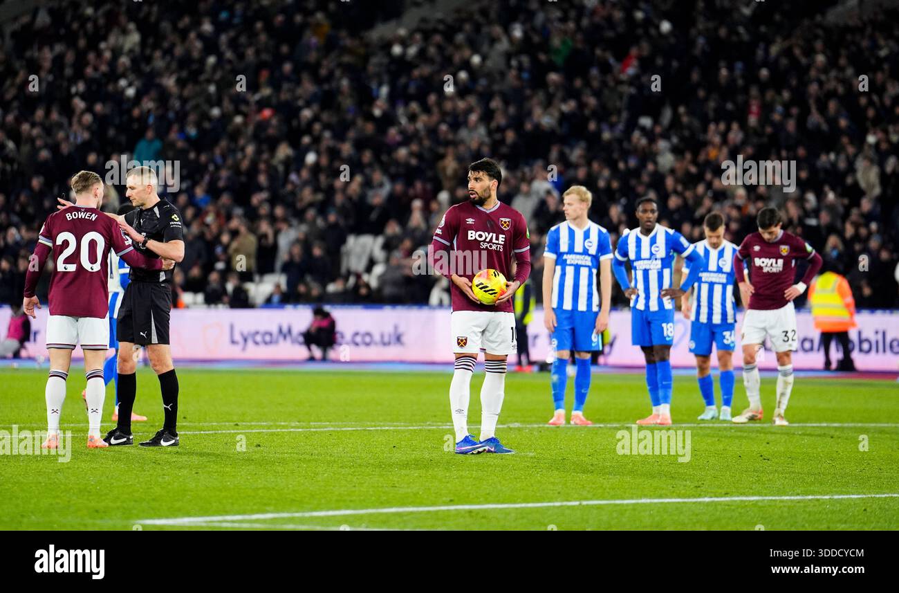 West Ham United's Lucas Paqueta ahead of converting a penalty during ...