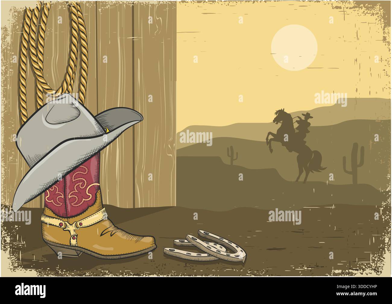 vintage cowboy background on old paper Stock Vector Image & Art - Alamy