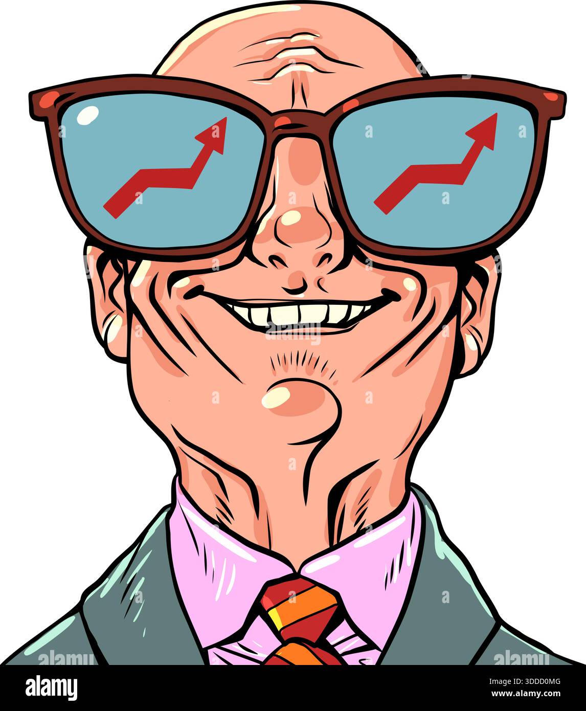 A happy bald businessman. A satisfied company boss. Looking at the ...