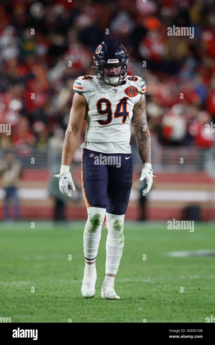 Chicago Bears defensive end Austin Booker (94) leaves the field at half ...