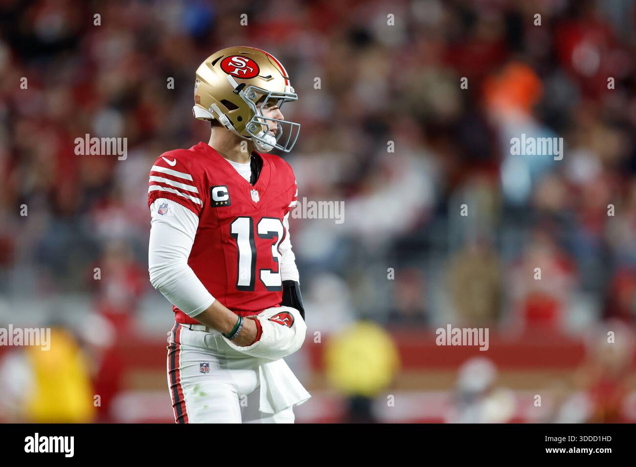 San Francisco 49ers quarterback Brock Purdy (13) looks on during an NFL ...
