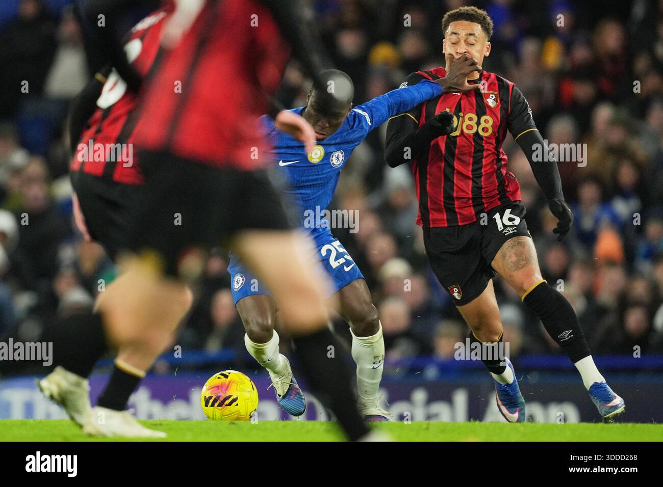 Chelsea's Moises Caicedo (25) and Bournemouth's Marcus Tavernier fight ...
