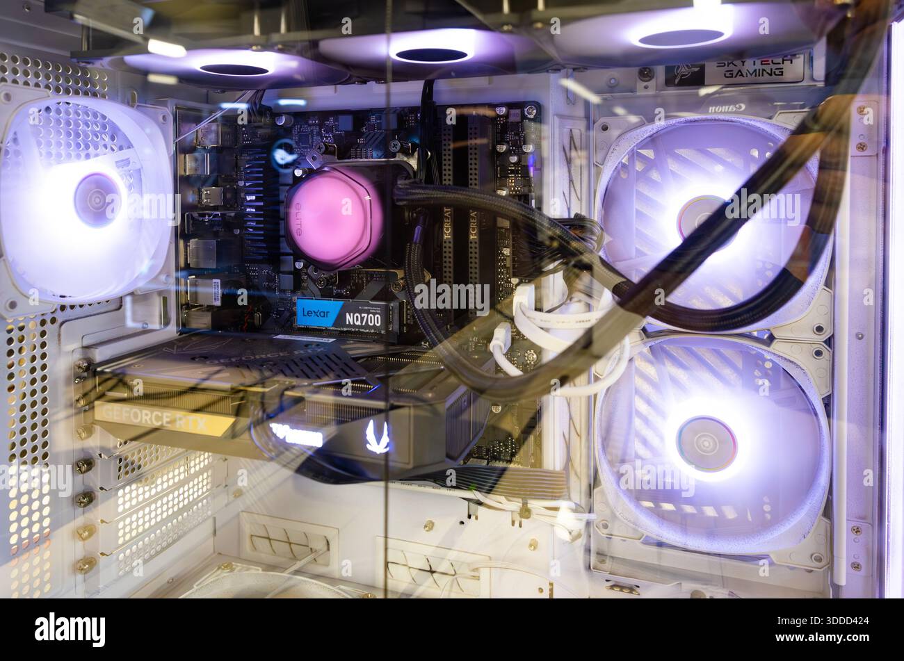 Interior of modern gaming PC with RGB liquid cooling system ...