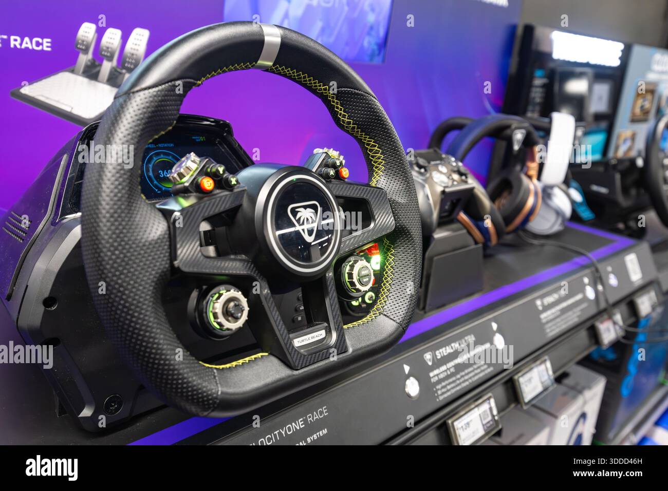 Logitech G TrueForce racing wheel demo station displayed in electronics ...
