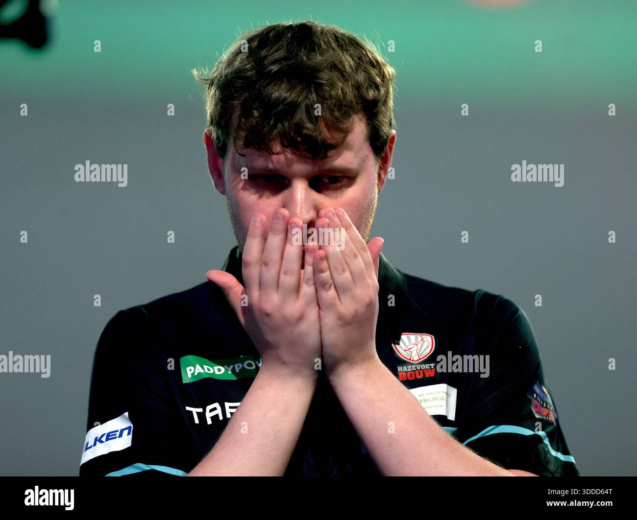 Netherlands' Kevin Doets reacts after winning the first set during his ...