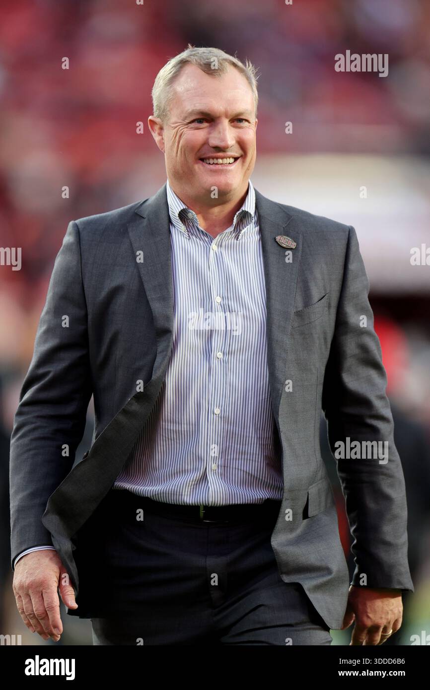 San Francisco 49ers General Manager John Lynch stands on the sideline ...