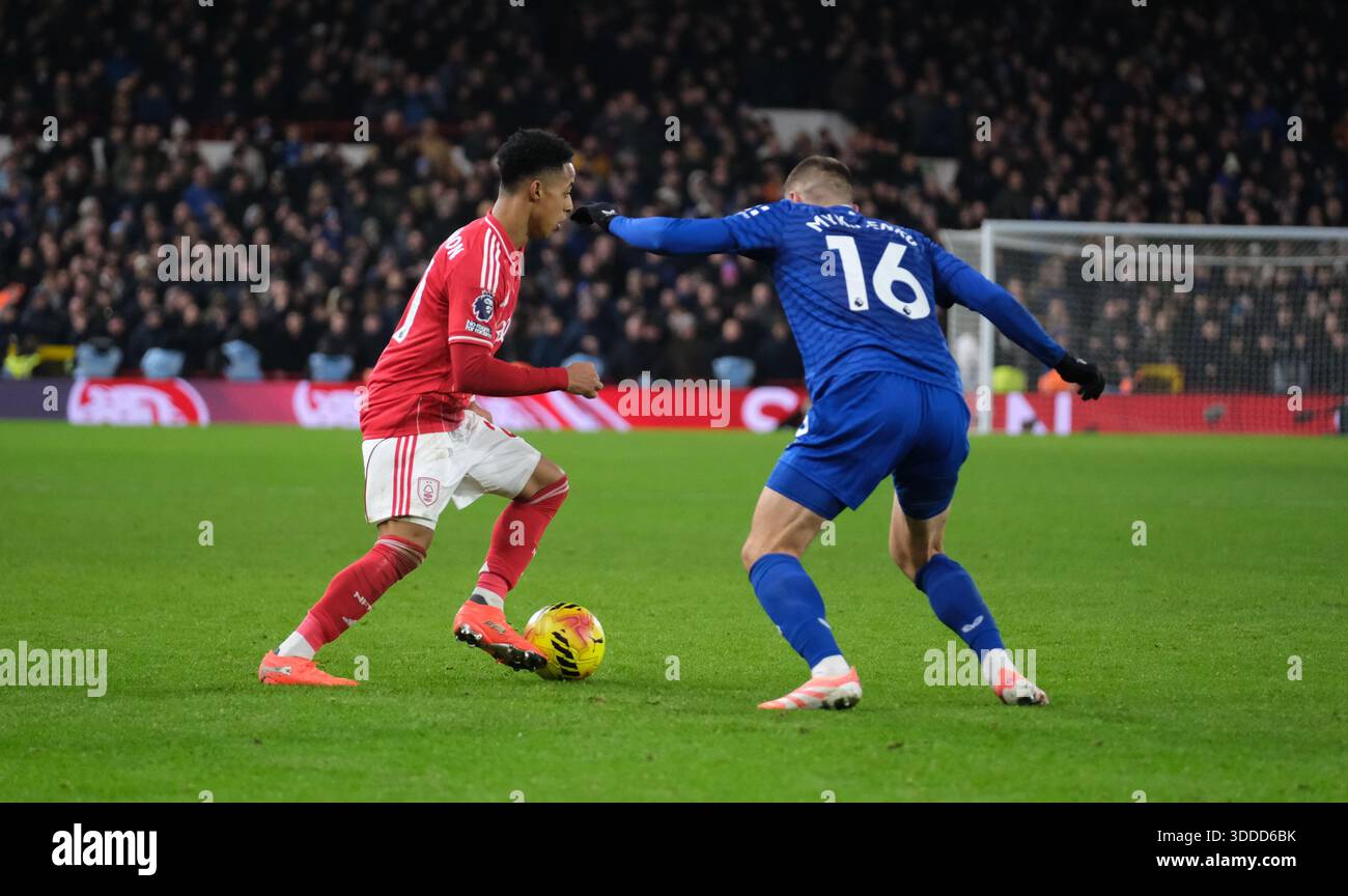 Omari Hutchinson of Nottingham Forest and Vitalii Mykolenko of Everton ...