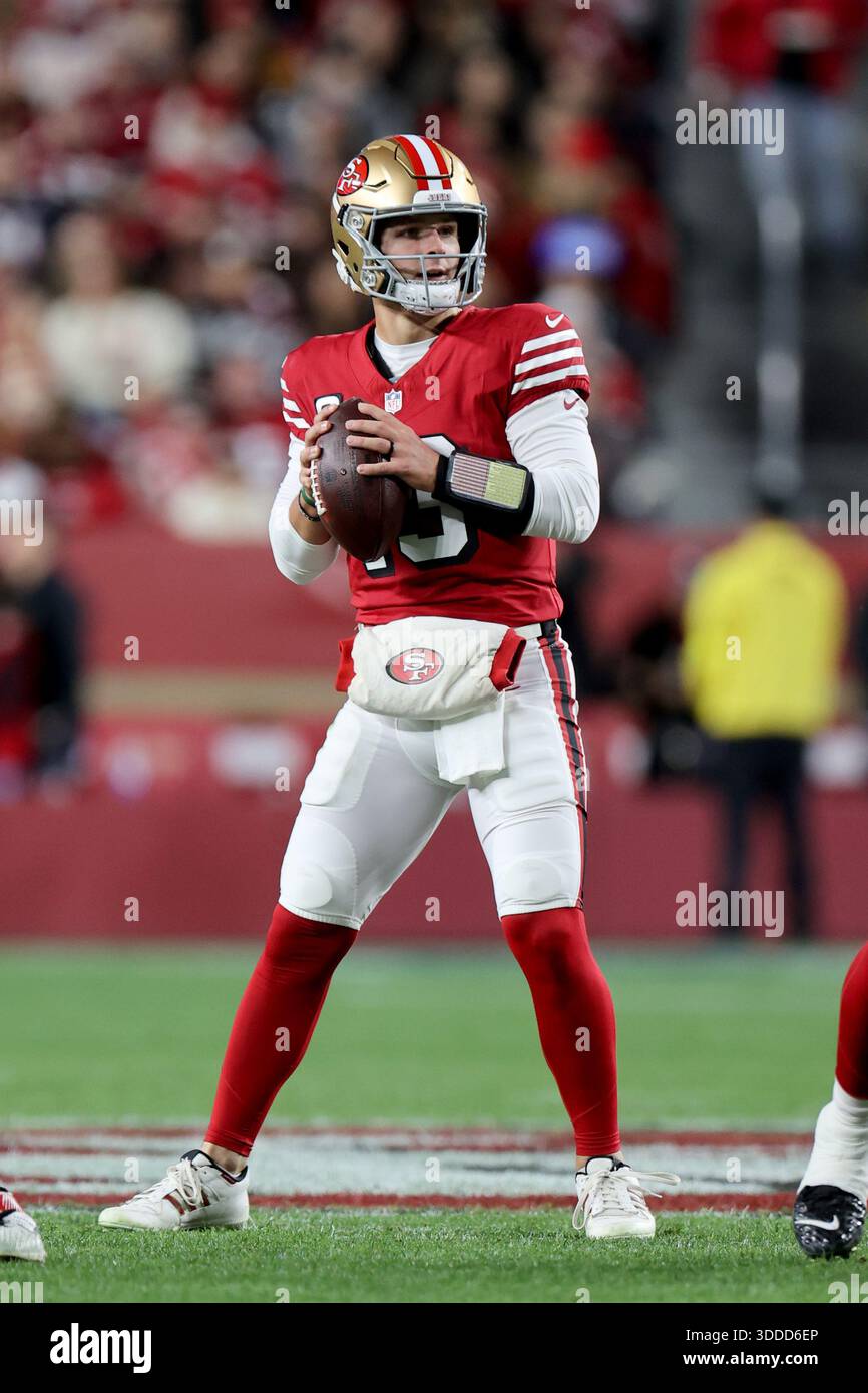 San Francisco 49ers quarterback Brock Purdy (13) runs during an NFL ...