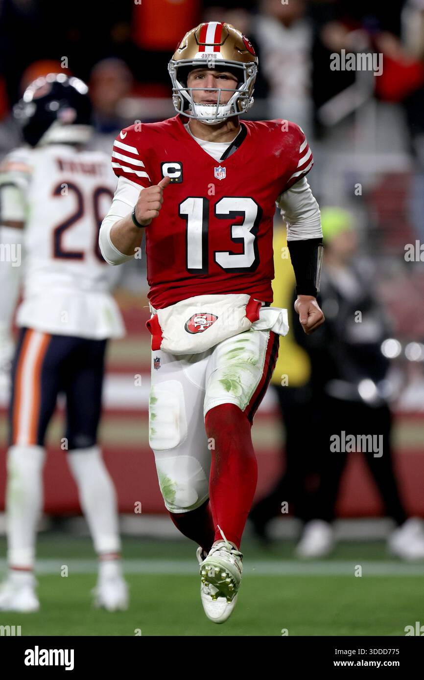 San Francisco 49ers quarterback Brock Purdy (13) celebrates after a TD ...