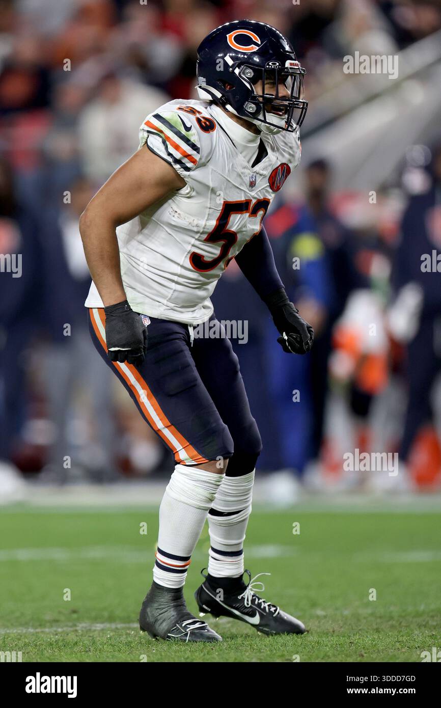 Chicago Bears linebacker T.J. Edwards (53) looks in the backfield ...