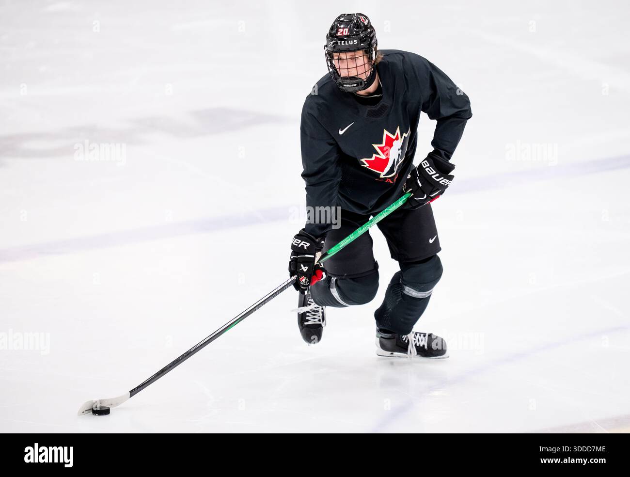 Canada's Keaton Verhoeff (20) practices during the 2026 IIHF World ...