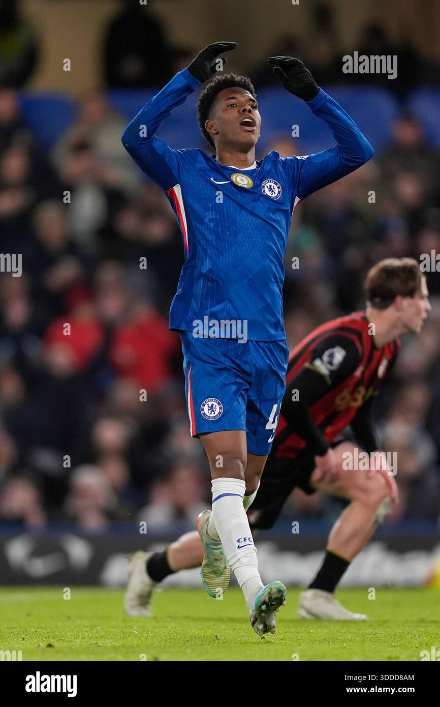 Chelsea's Estevao (right) during the Premier League match at Stamford ...