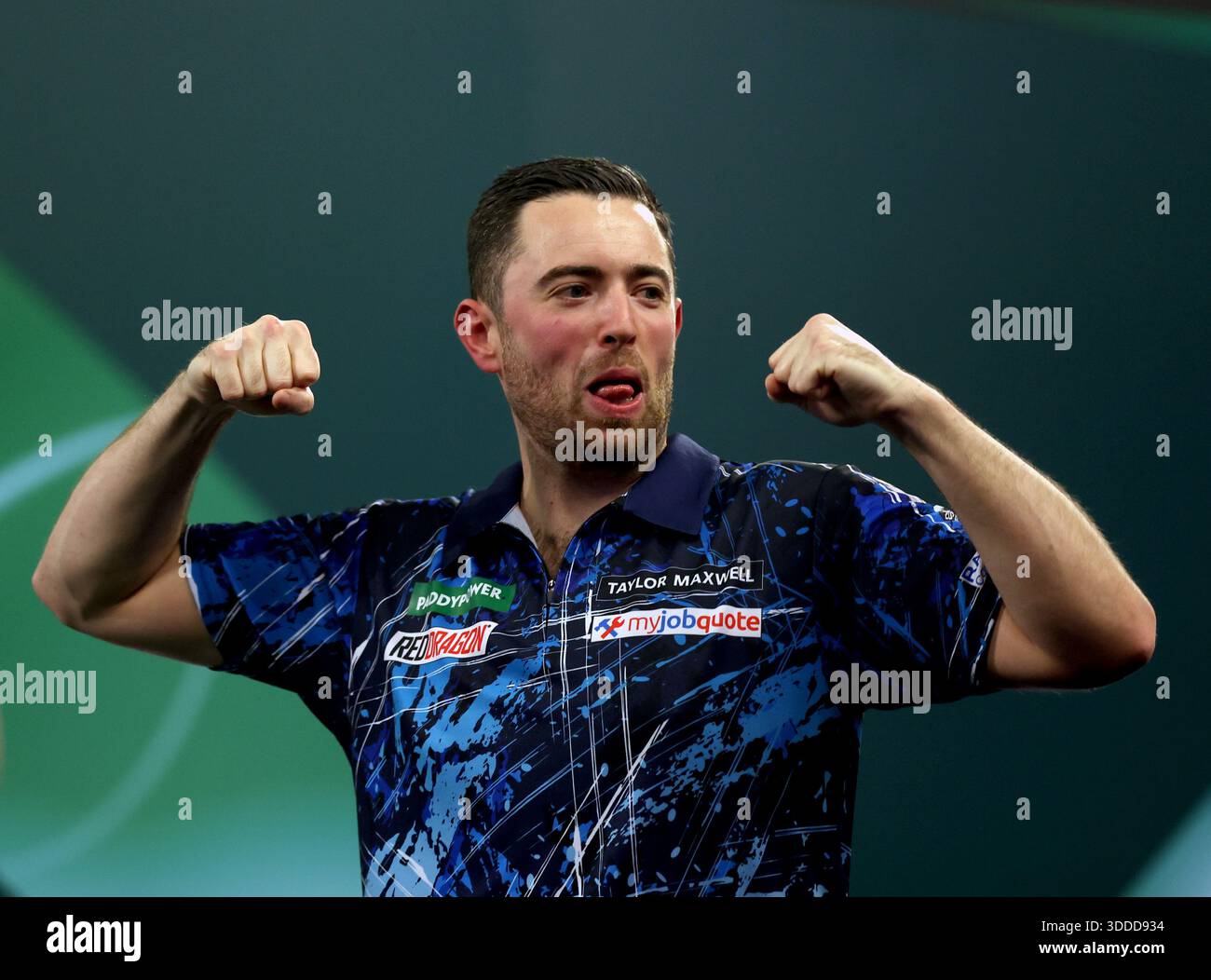 England's Luke Humphries celebrates defeating Netherlands' Kevin Doets ...