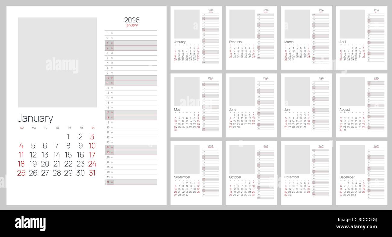Calendar planner for 2026. 2026 calendar design, set of 12 months ...