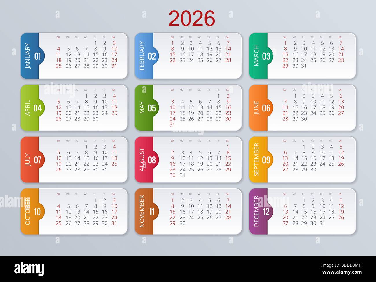 Calendar planner for 2026. 2026 calendar design, set of 12 months ...