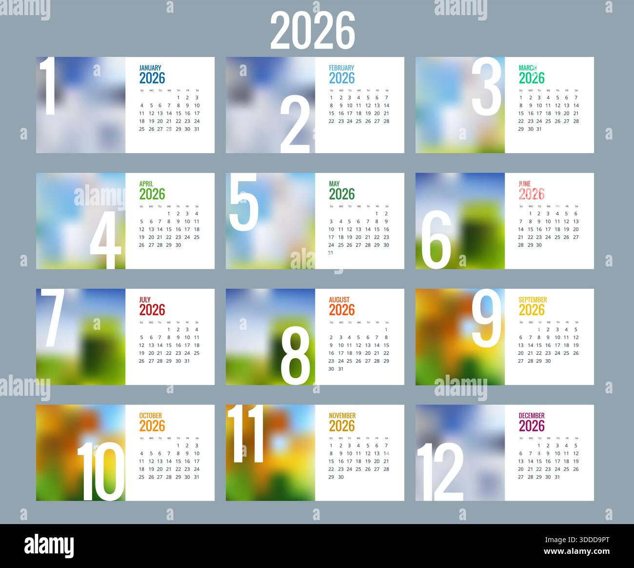 Calendar planner for 2026. 2026 calendar design, set of 12 months ...