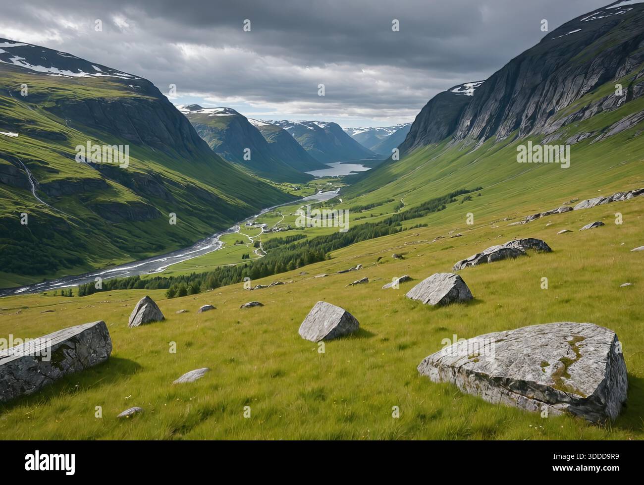 Alpine landscape deep valley Stock Vector Images - Alamy