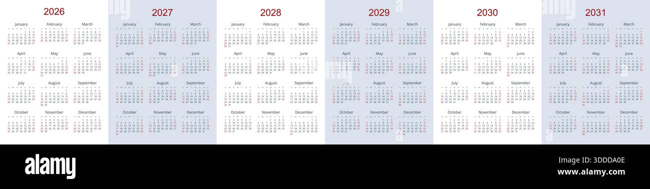 Calendar planner for 2026, 2027, 2028, 2029, 2030 and 2031year ...