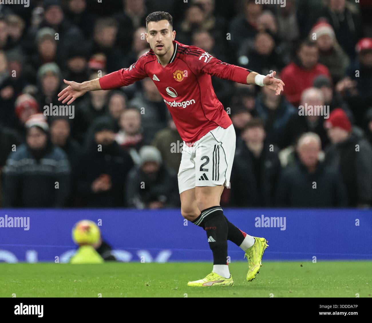 Diogo Dalot of Manchester United reacts during the Premier League match ...