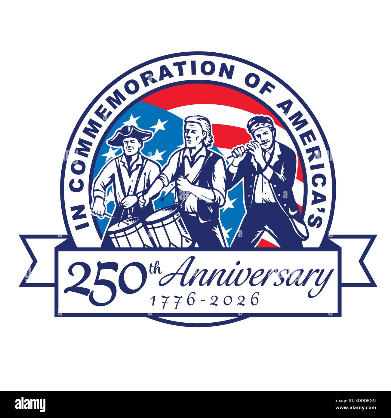 Retro logo badge style illustration showing American patriot drummer ...