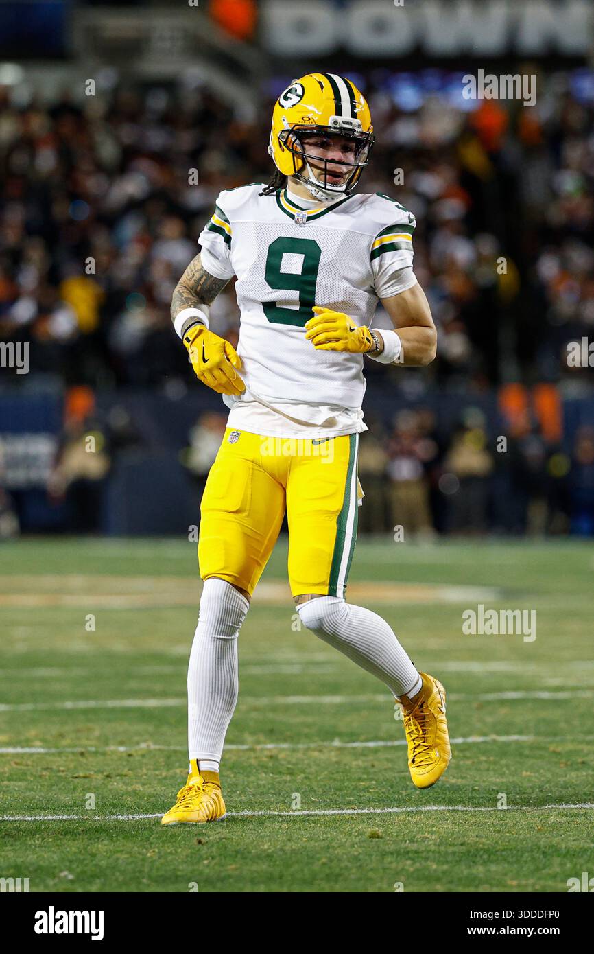Green Bay Packers wide receiver Christian Watson (9) lines up during an ...