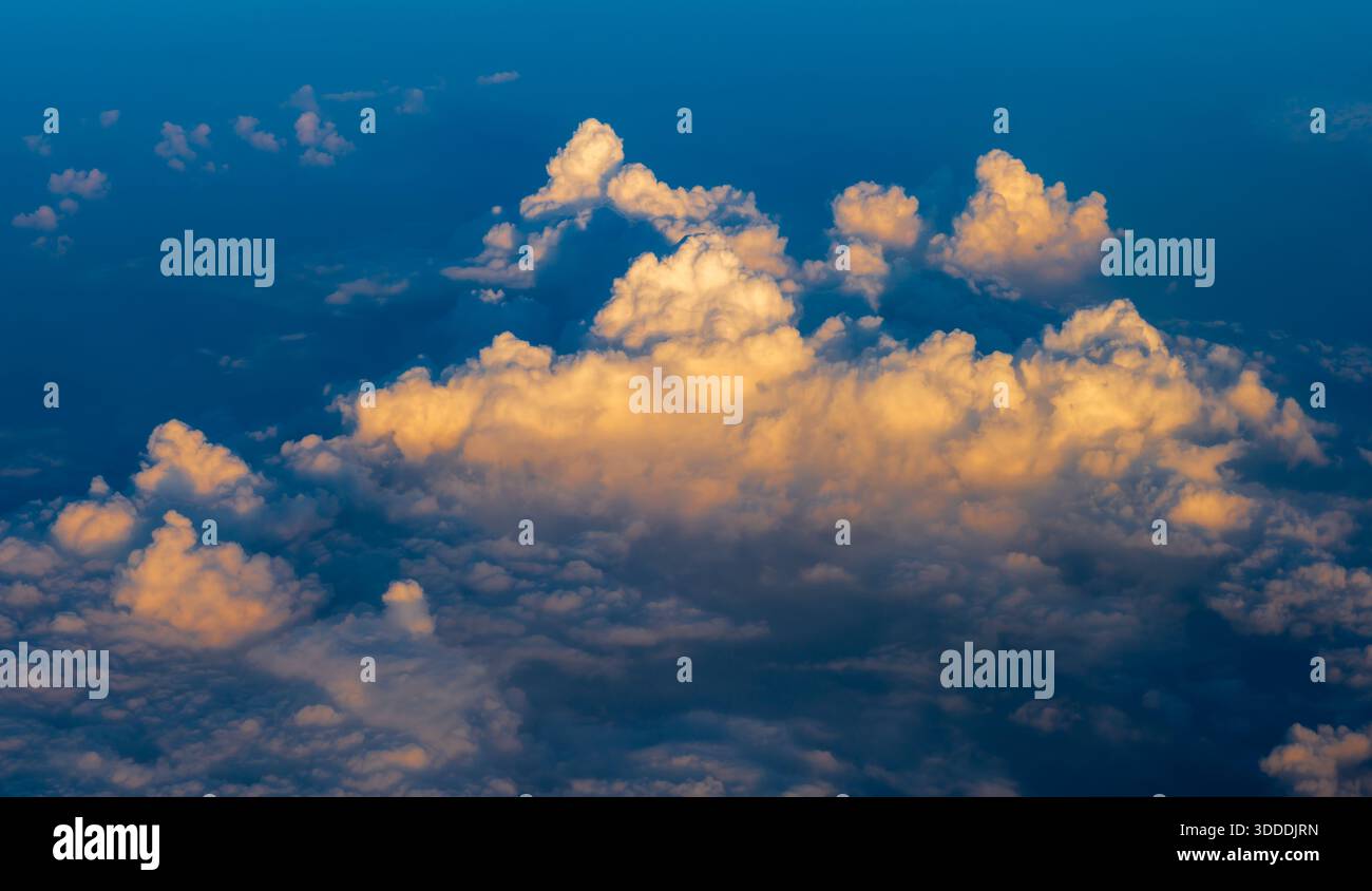 Aerial view of monsoon clouds over the plains of India. Thick layers of ...