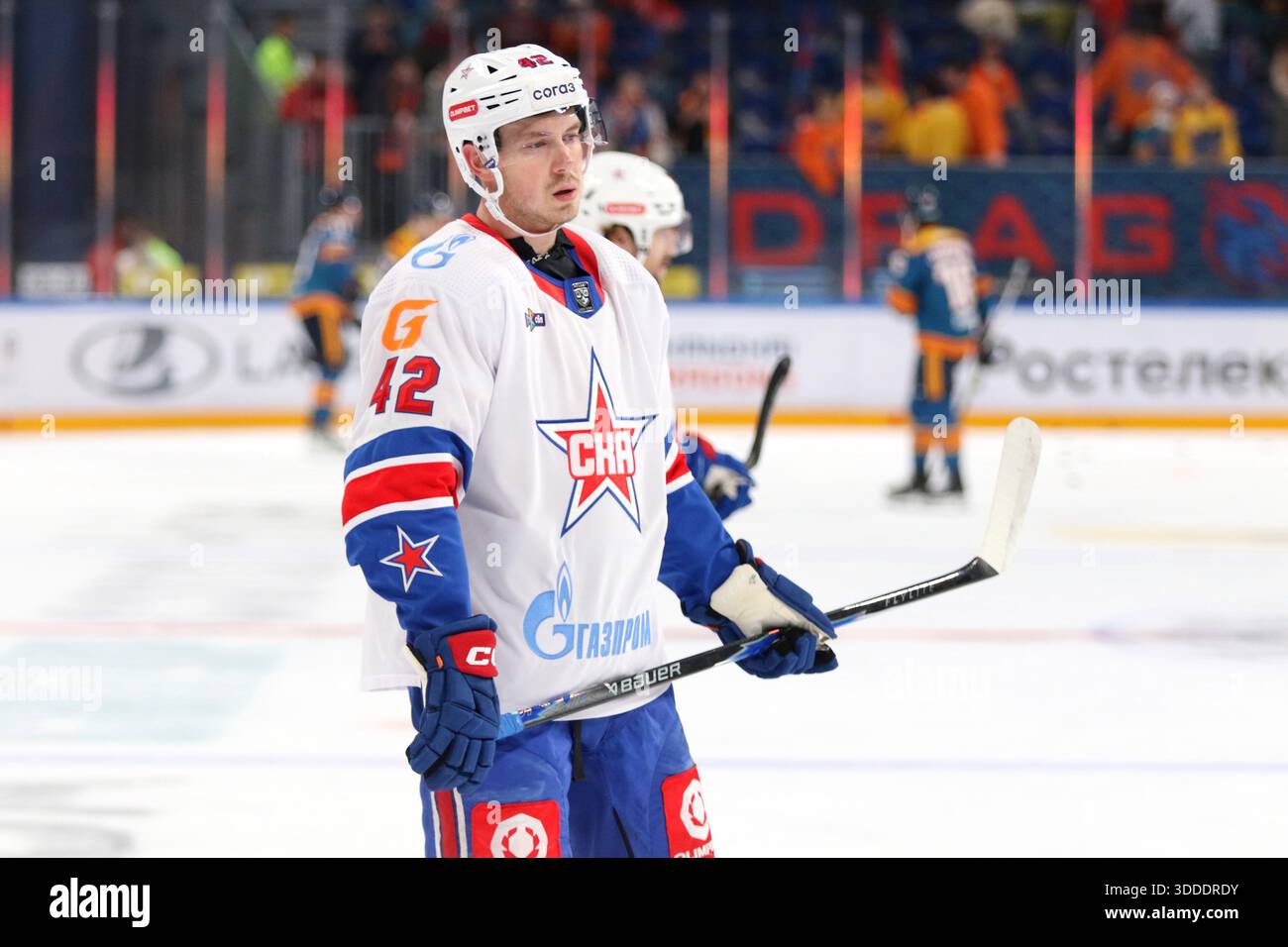 Mikhail Vorobyov (42) of SKA Hockey Club seen in action during the ...
