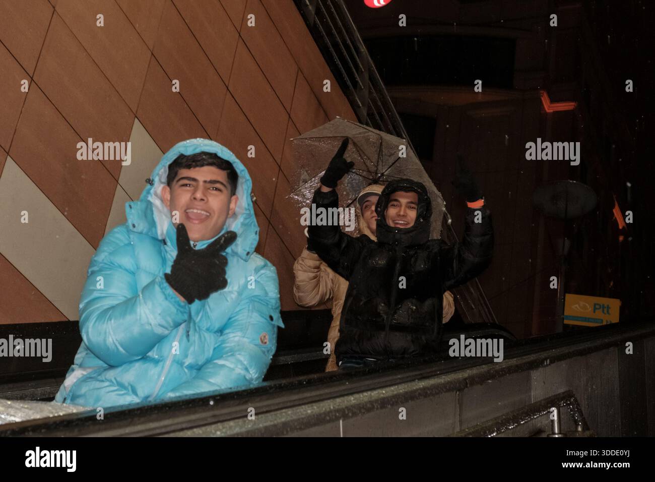 People showing their happiness due to the snowfall. Snowfall has begun ...