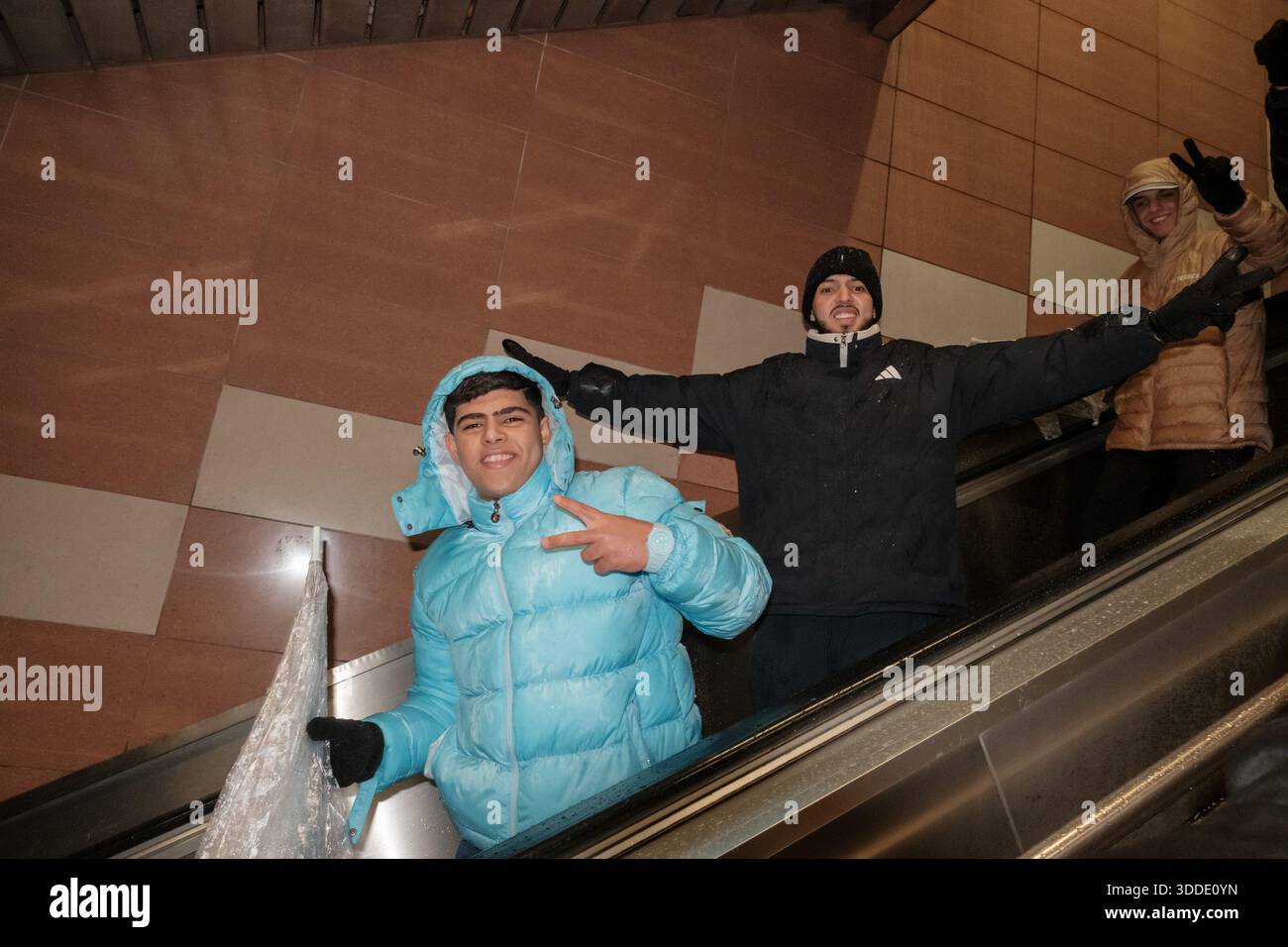 People showing their happiness due to the snowfall. Snowfall has begun ...