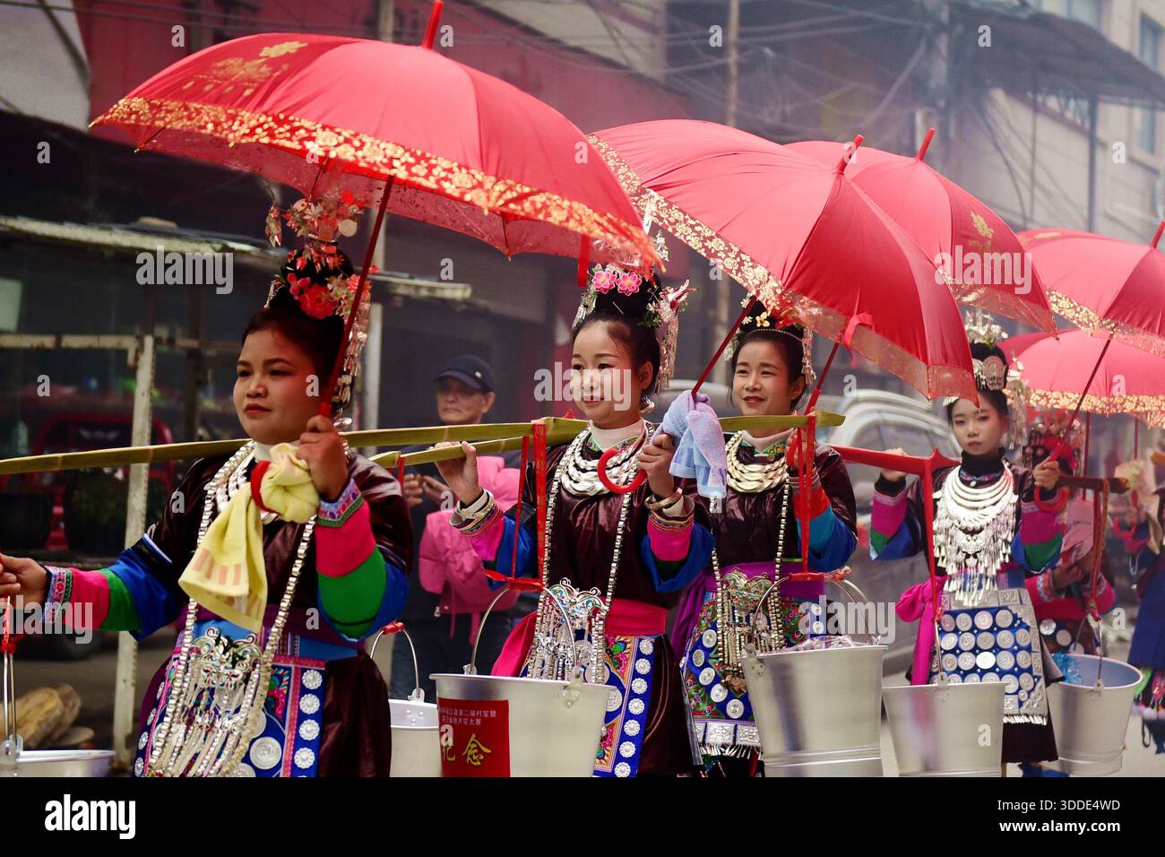 Dong ethnic compatriots participate in a Lusheng parade at Longtu ...