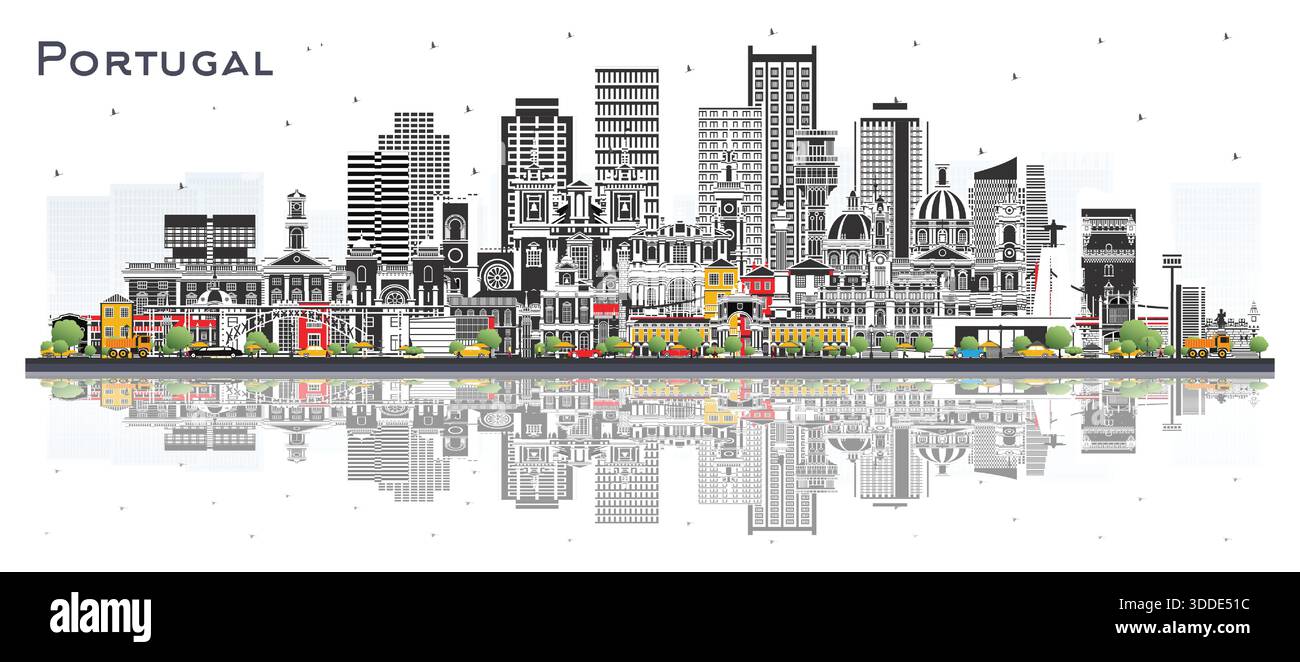 Portugal. City Skyline with Gray Buildings isolated on white. Vector ...