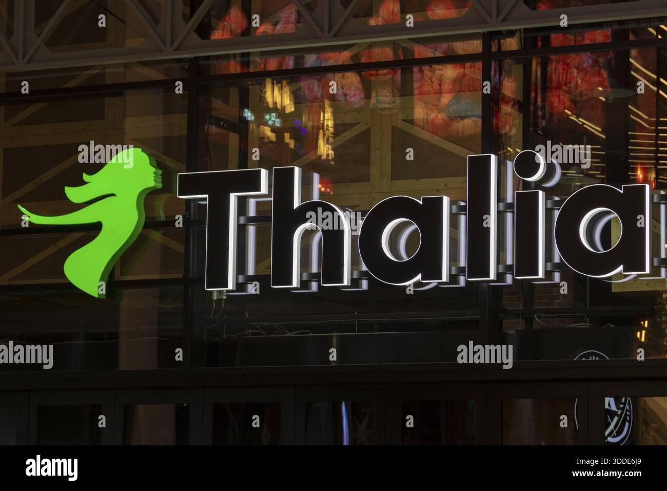 Shopping, brand, detailed view, sign, Thalia lettering at a bookstore ...