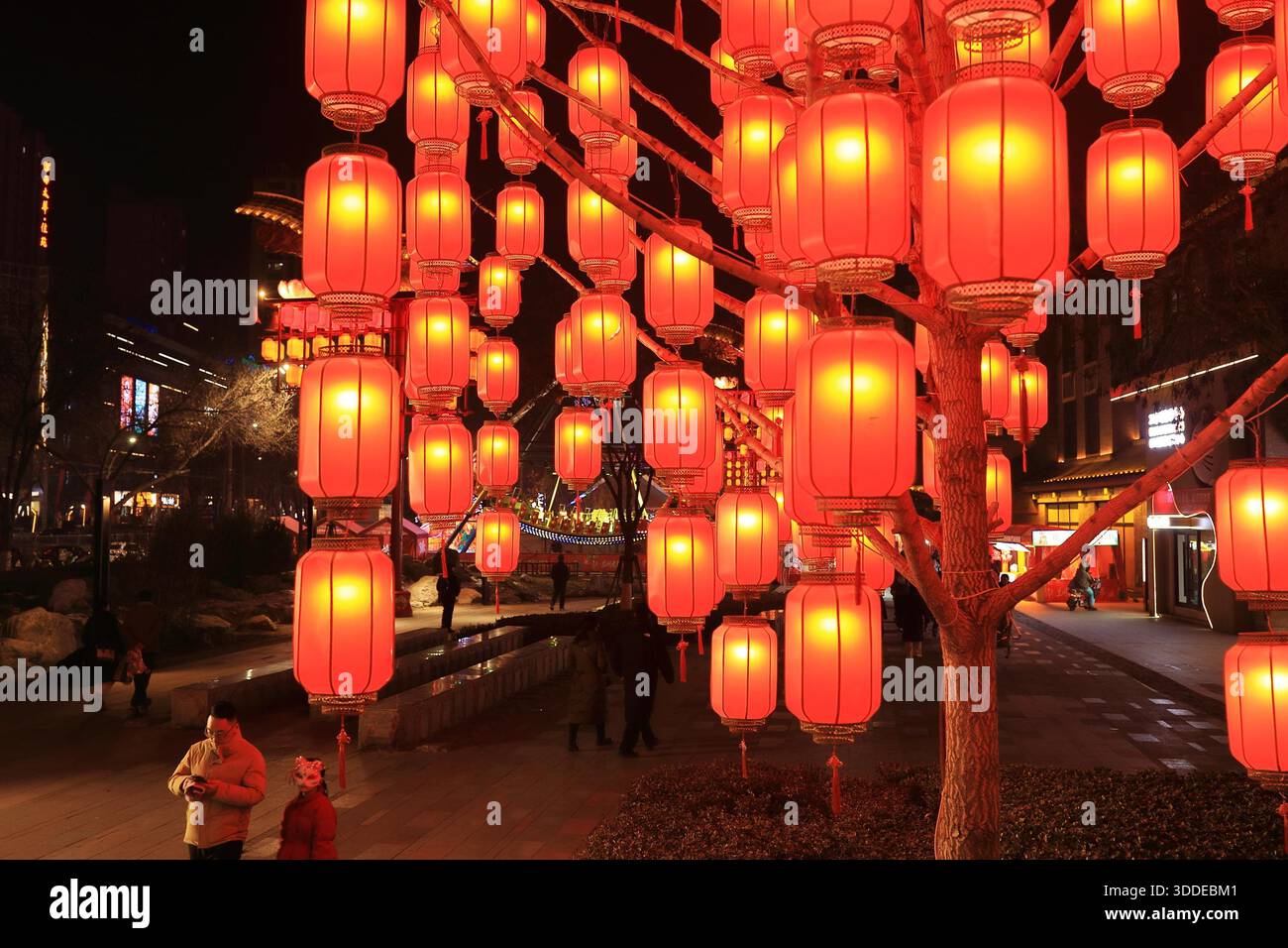Visitors enjoy lantern displays at Lanzhou Old Street in Qilihe ...