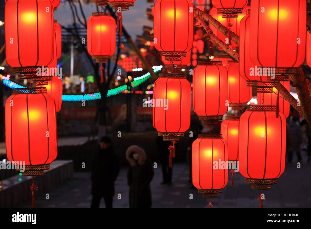 Visitors enjoy lantern displays at Lanzhou Old Street in Qilihe ...