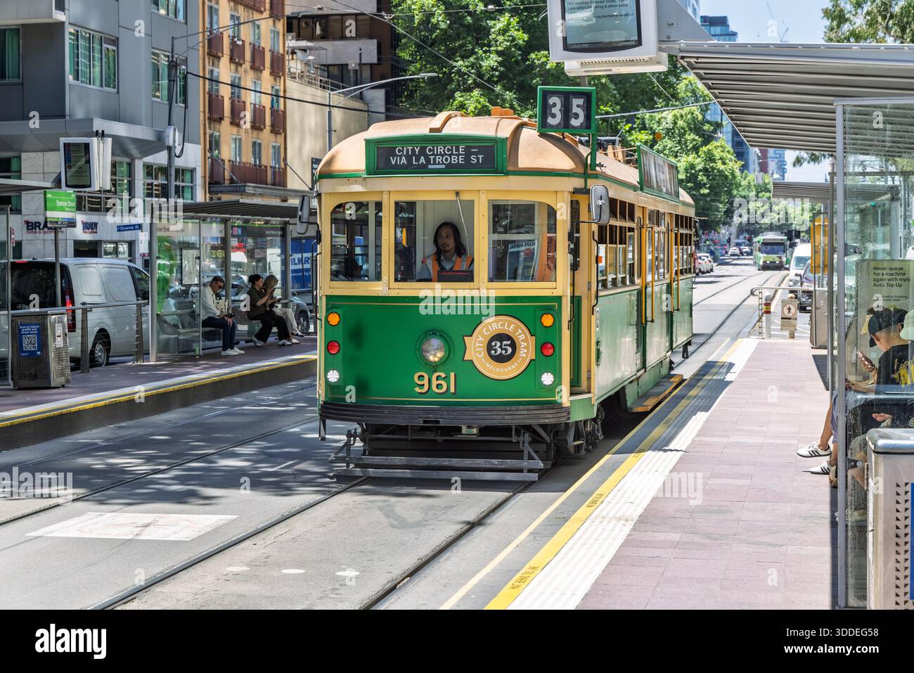 City Circle tram 35 at stop in Flinders Street, Melbourne, Victoria ...