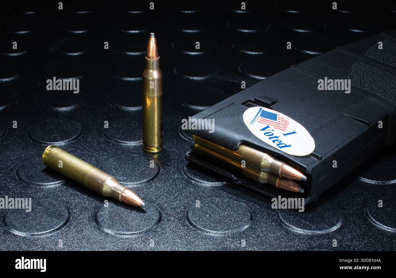 I voted sticker on an assault rifle magazine fully loaded with ...
