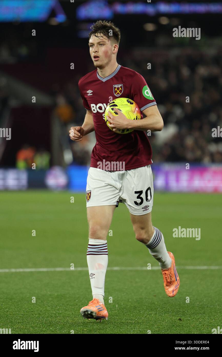 West Ham defender Oliver Scarles with the ball during the West Ham ...