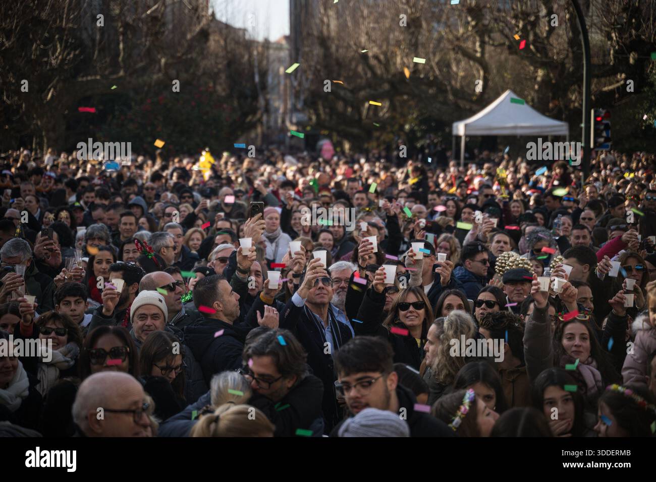 Dozens of people during the XXV anniversary of 'la toma das uvas' in ...