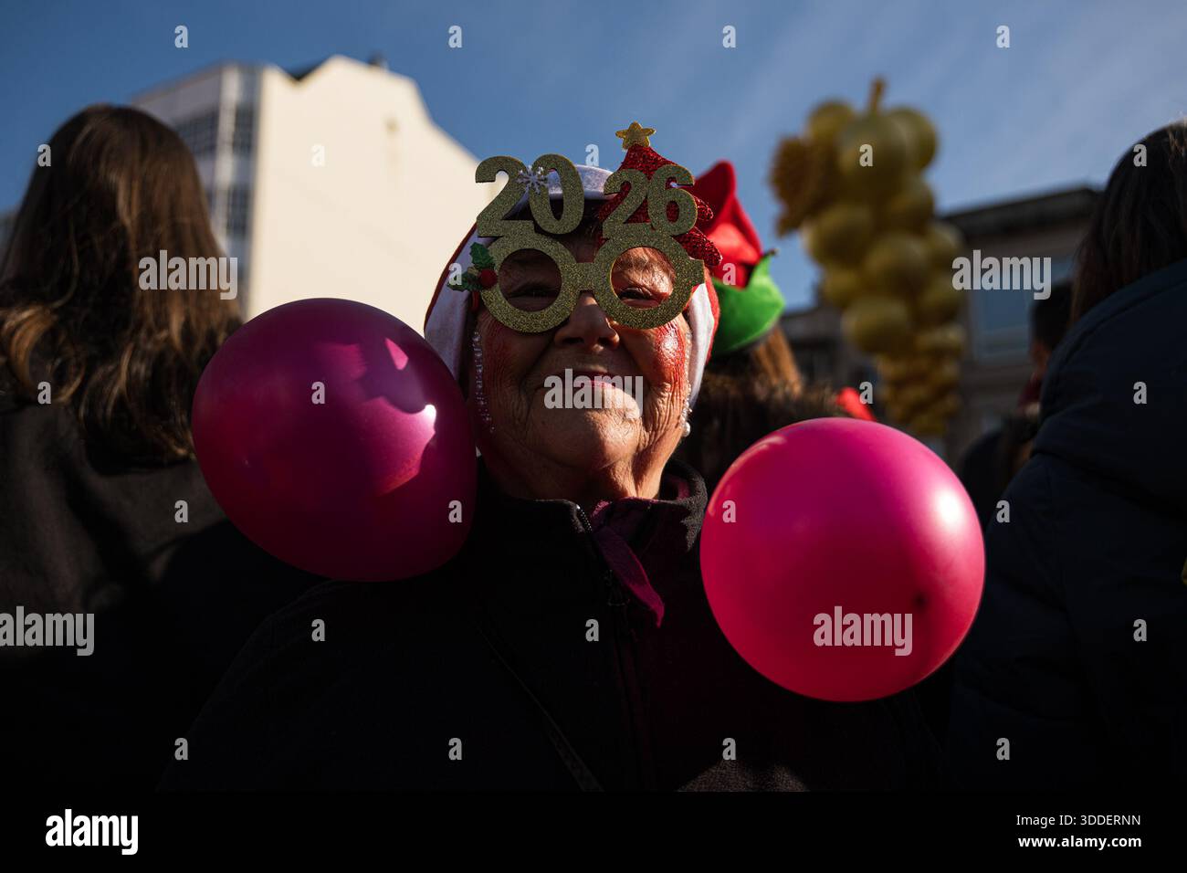 A person in costume during the XXV anniversary of 'la toma das uvas' in ...