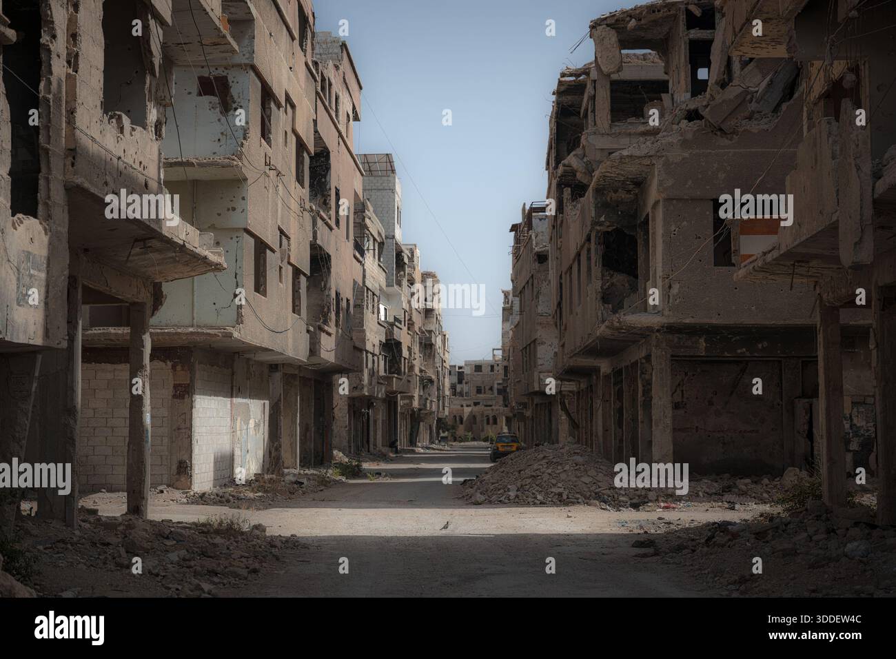 May 17, 2025, Damascus, Syria: A deserted street where multi-story ...