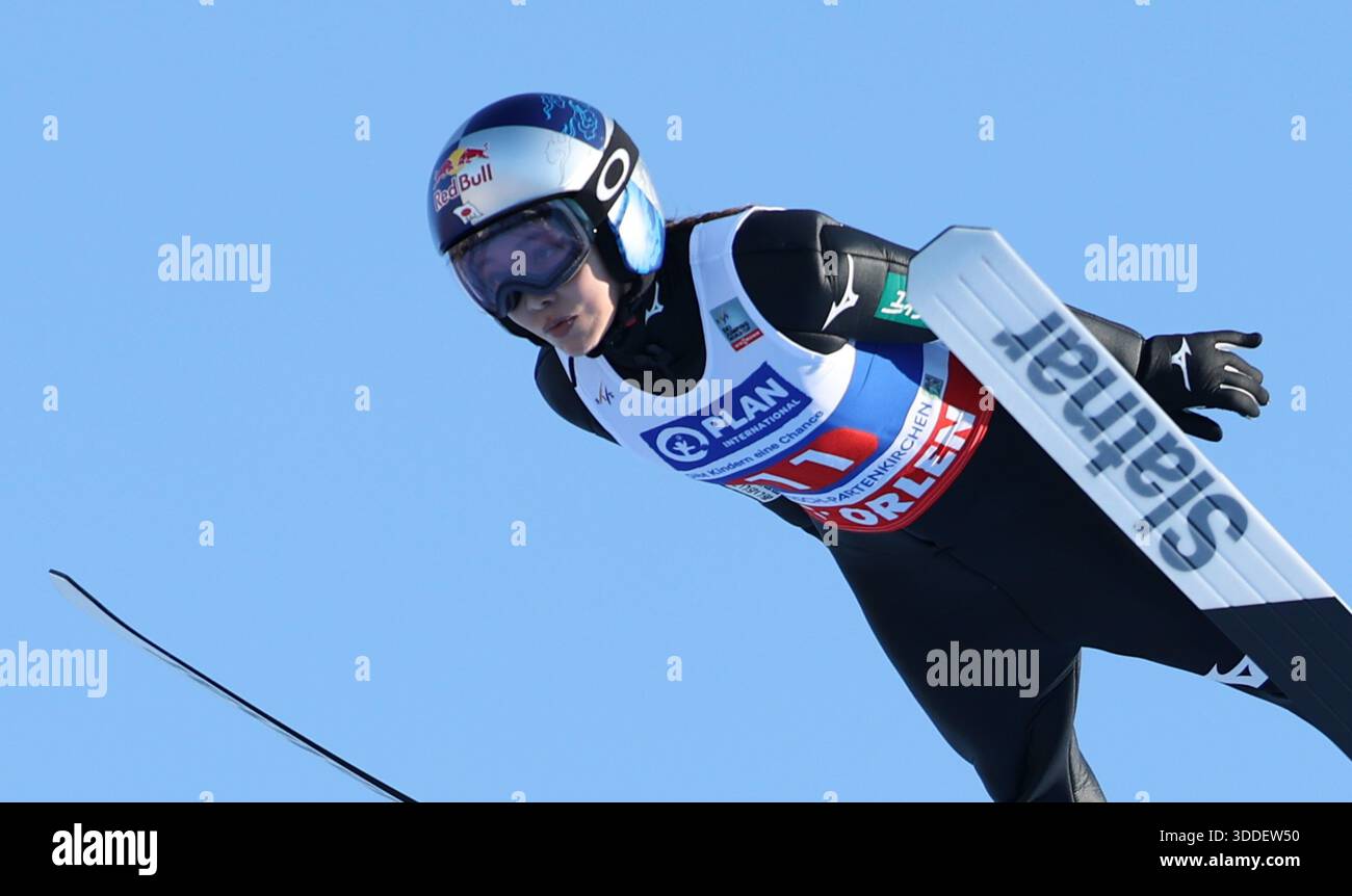 Sara Takanashi of Japan soars in the air during round 1 of the women's ...