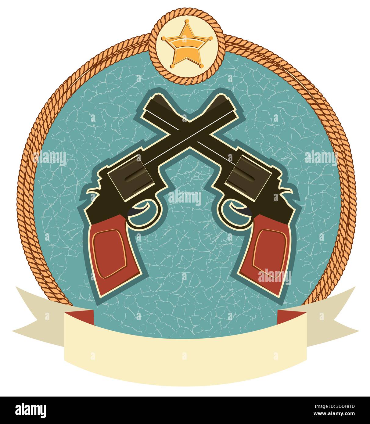 Western revolvers and sheriff star.Vector label illustration for text ...