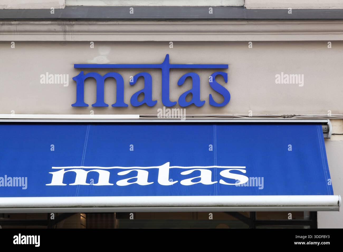 Copenhagen, Denmark - August 28, 2025: Matas sign on a wall. Matas is a ...
