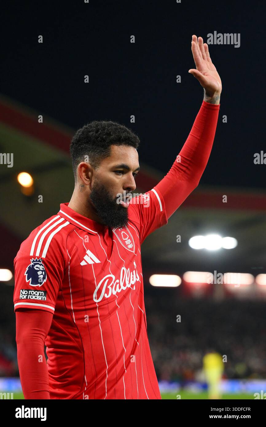 Douglas Luiz of Nottingham Forest gestures during the Premier League ...