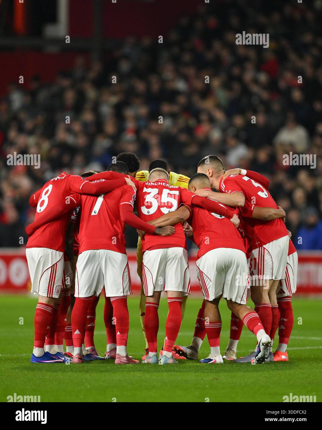 Forest players in a huddle during the Premier League match between ...