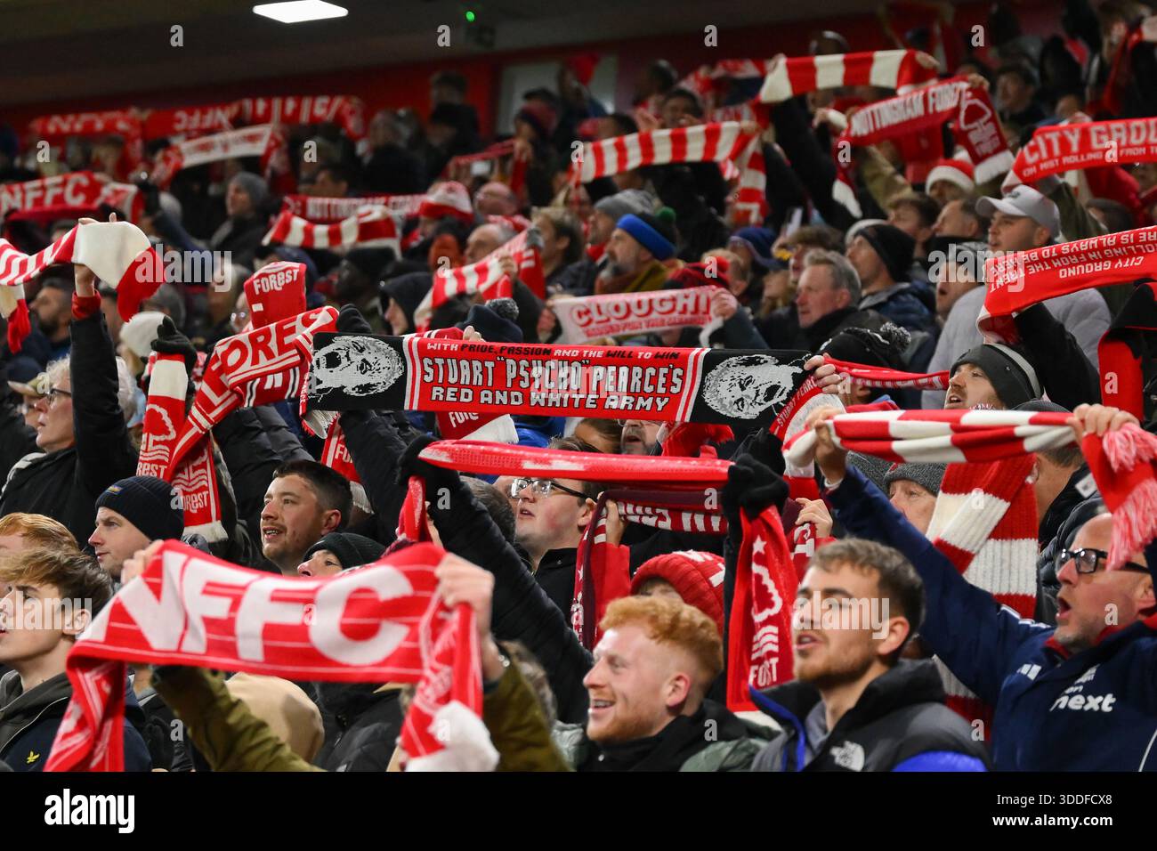 Forest supporters hold up scarfs during the Premier League match ...