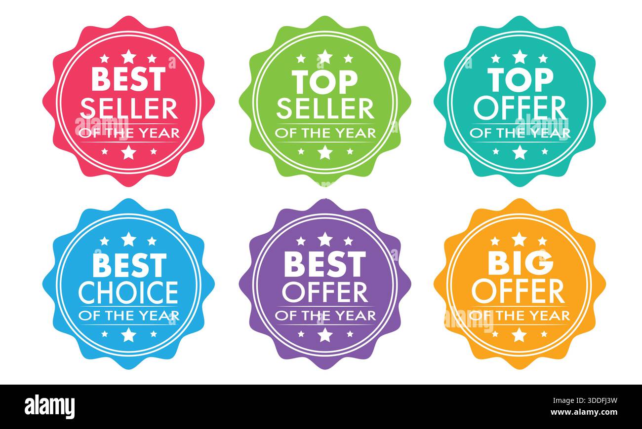 Best Seller and Top Offer Badge Collection Colorful Promotional Label ...