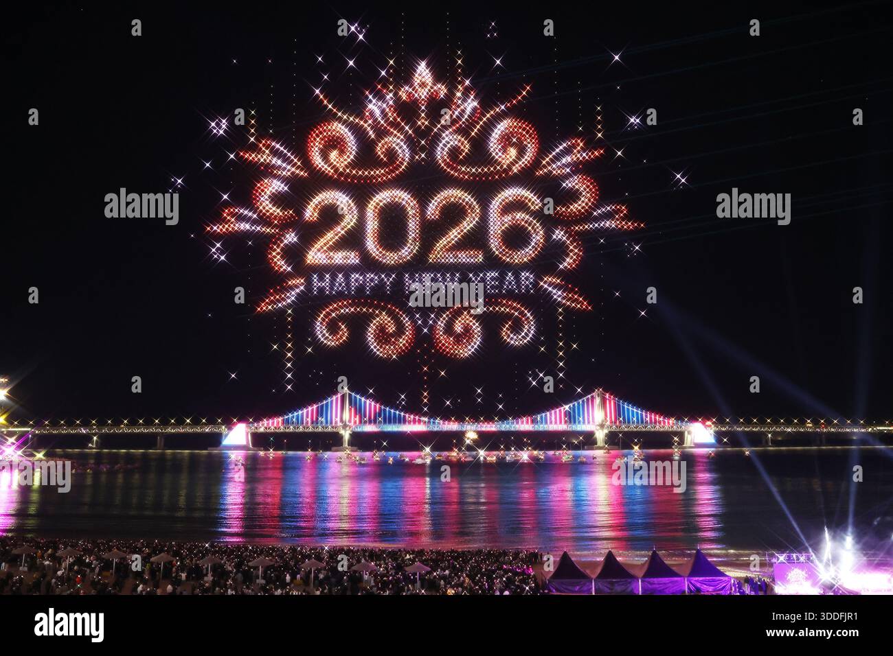 Drones light up the night sky to celebrate the New Year in Busan, South ...